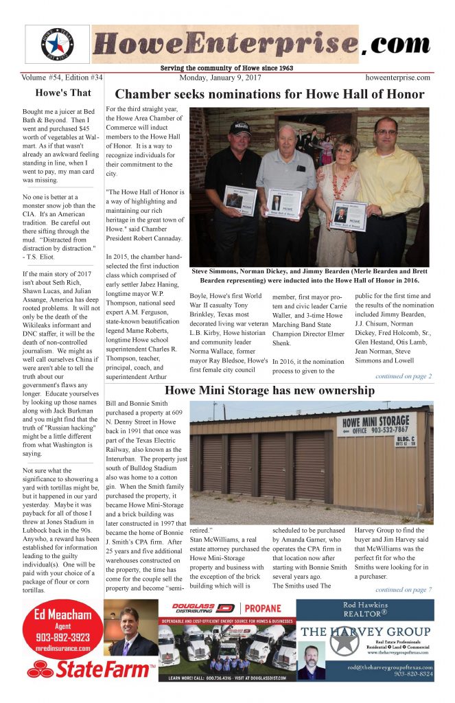 54.34 Howe Enterprise January 9, 2017 - The Howe Enterprise