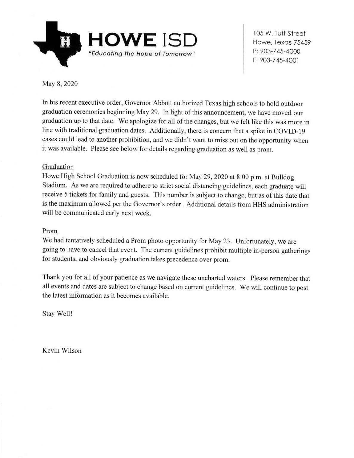 Howe High School to move graduation up to May 29 at Bulldog Stadium ...